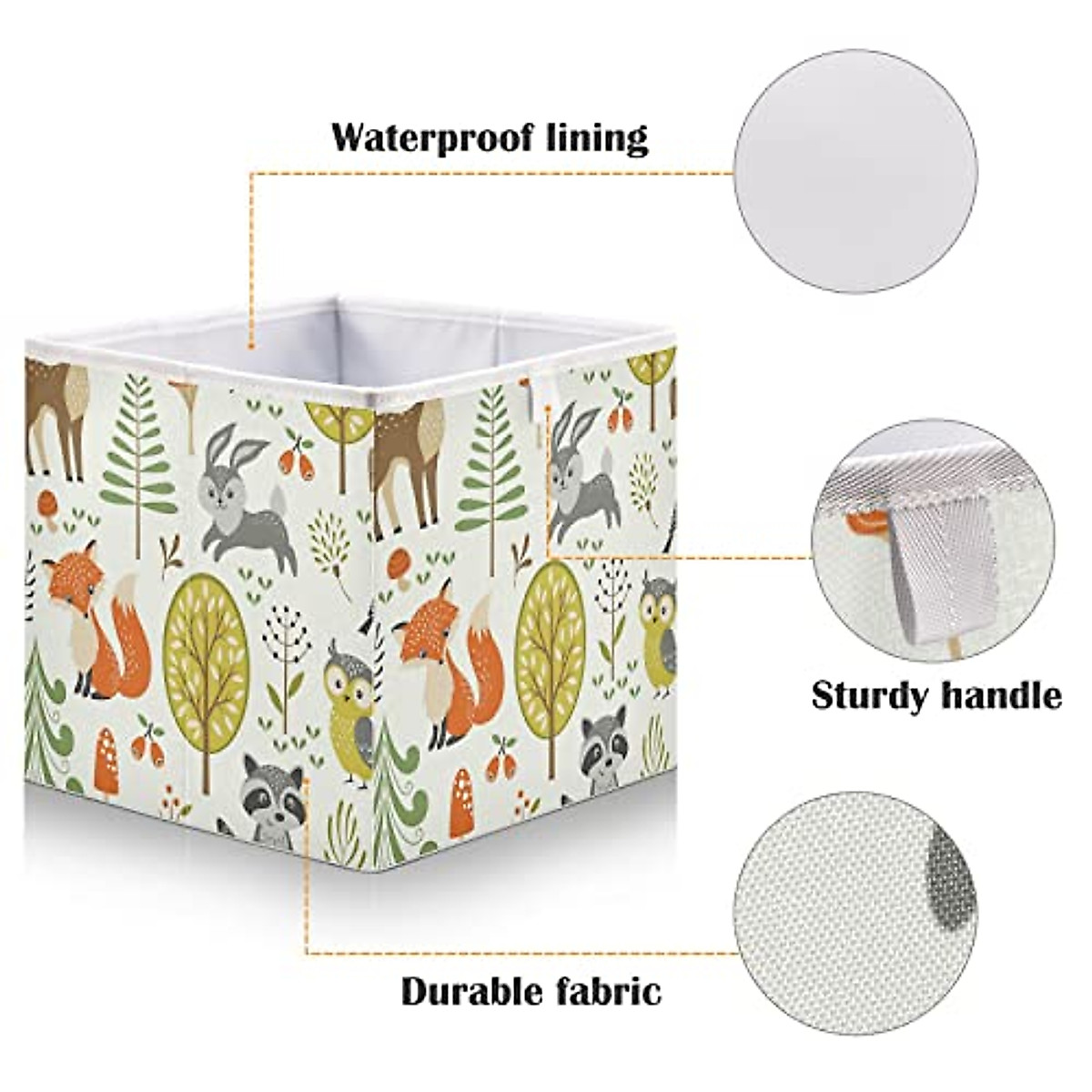 Kigai Owl Fox Rabbit Cube Storage Bins - 11x11x11 In Large Foldable Storage Basket Fabric Storage Baskes Organizer for Toys, Books, Shelves, Closet, Home Decor