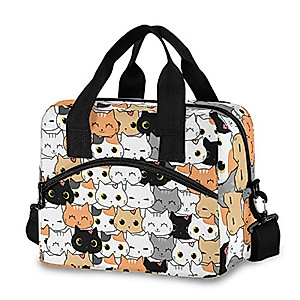 Sinestour Cute Cats Insulated Lunch Bag Box Cartoon Lunch Bag Reusable Cooler Adjustable Shoulder Strap for School Office Picnic Adults Men Women