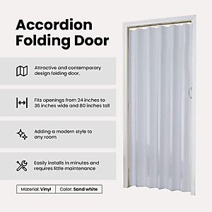 LTL Home Products Contempra Interior Accordion Door with Magnet and Accompanying Striker for Multi Fold Interior Doors, Sand White
