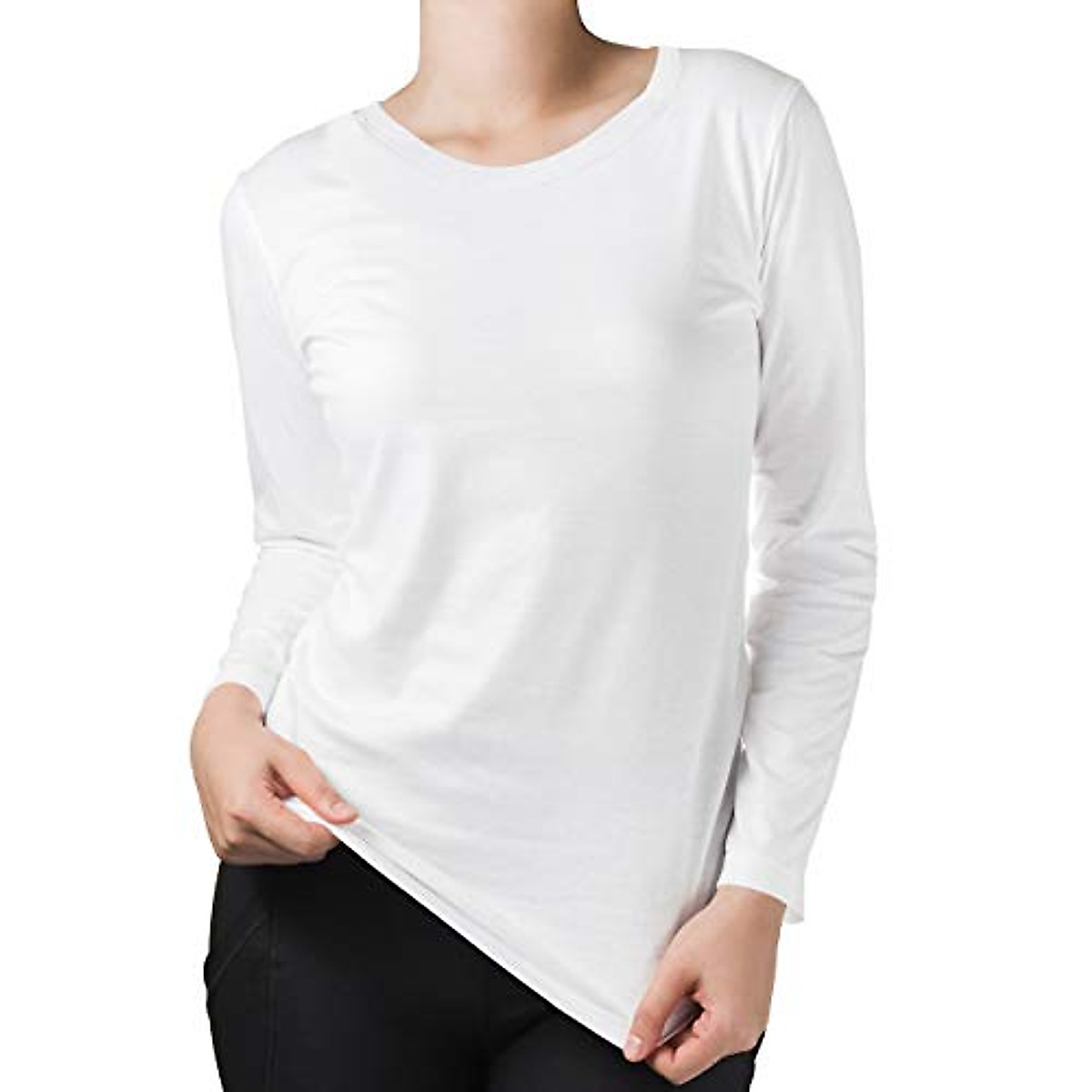 BaHoki Essentials Long Sleeve Undershirts for Scrubs - Great Stretch and Layering Piece - Multipurpose and Durable (White, M)