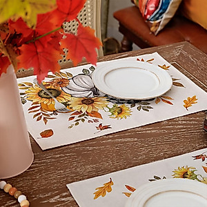 ARKENY Fall Placemats 12x18 Inches Set of 4, Pumpkin Maple Leaf Orange Autumn Seasonal Farmhouse Burlap Indoor Outdoor Table Mats Decorations for Home Party AP633-4