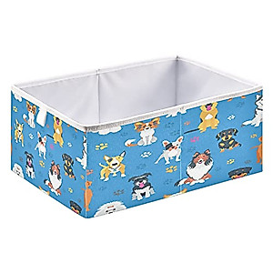 Kigai Pet Dog Blue Cube Storage Bins - 11x11x11 In Large Foldable Storage Basket Fabric Storage Baskes Organizer for Toys, Books, Shelves, Closet, Home Decor