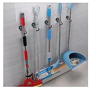 Qinwuwu 2PCS Magnetic Broom Rack Magnetic Hook S-Shaped Wall-Mounted Stainless Steel Heavy Duty Broom Mop Handle Holder for Kitchen Garage