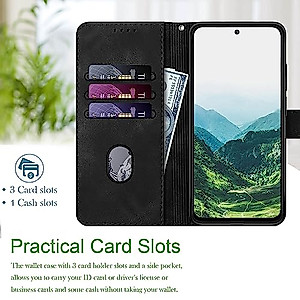 JHWVVTF for Moto G 5G 2022 Wallet Case, Card Holder Leather Kick-Stand, Wrist Strap, Magnetic Closure, Shockproof Protective Pattern Flip Cover (Black)