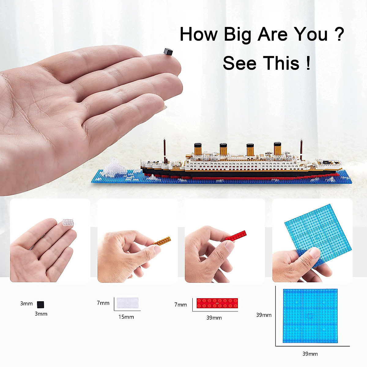 DAFDAG Titanic Large Size Mini Building Blocks Building Kit for DIY Mini Building Blocks and Toy Gifts for Adults or 14+ Kids （1872 Pieces）