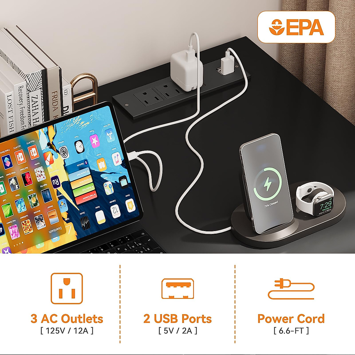 GarveeHome Executive Desk with Drawers, 55" Computer Desk with Power Outlets and Cabinet, Wood Home Office Study Writing Desk