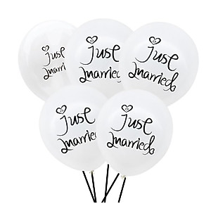 Pfylinqo 100 Pcs Celebration of Just Married Balloons, 12 Inch "Just Married" Letter Print White Balloon for Garland Arch, Party Latex Balloons for Bride Wedding Anniversary Party Decoration Supplies