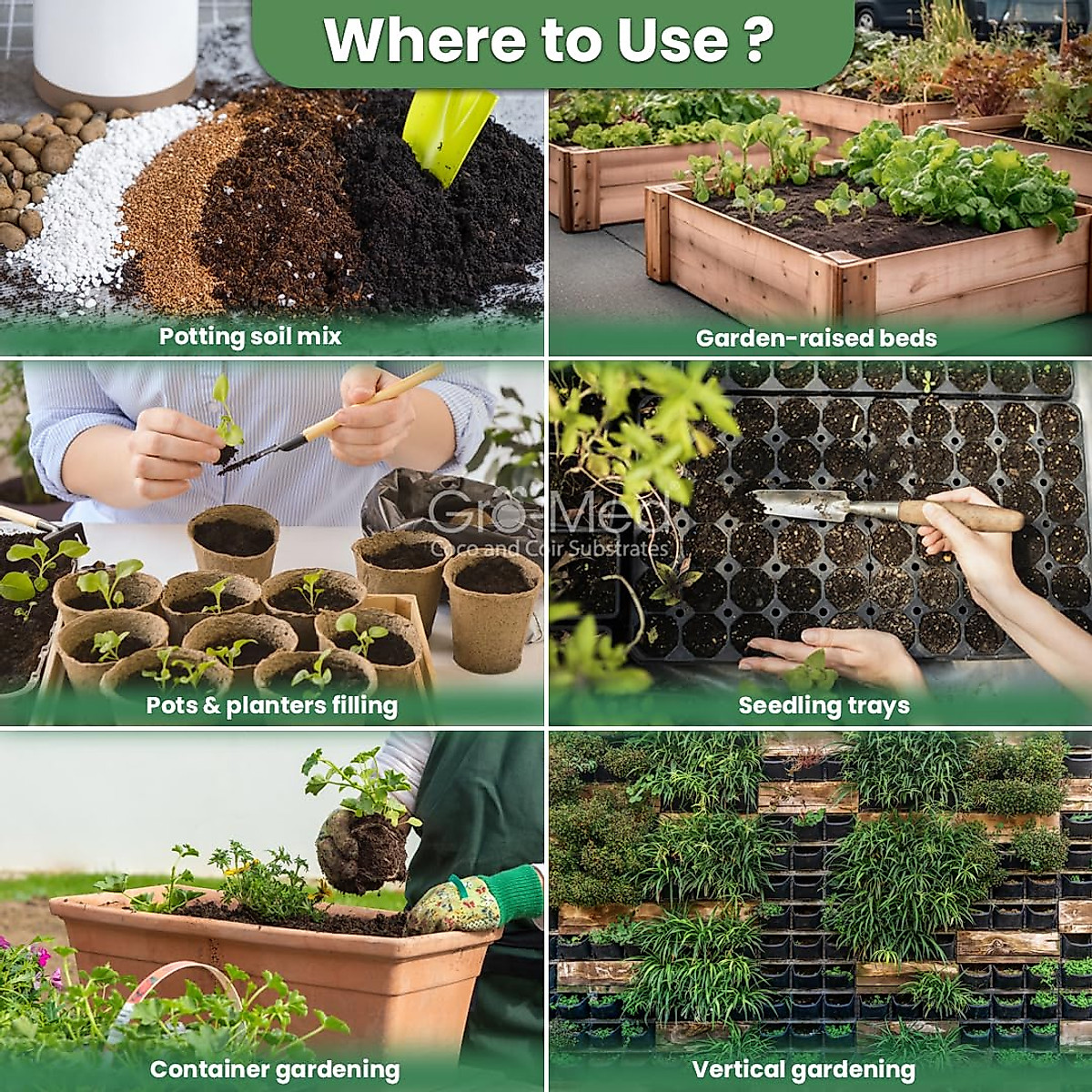 Gro-Med Organic Coconut Coir Brick Expands Upto 10 Quarts - Best for Gardening, Seed Starter, Potting Soil Mix - 1.4 lb Compressed Coir for Flowers, Herbs, Vegetables - OMRI Listed Low EC Balanced pH