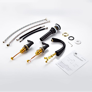 Black and Gold Bathroom Faucet 3 Hole, Lava Odoro 8 inch Widespread Bathroom Faucet 2 Handle Bathroom Sink Faucet Vanity Faucet with Drain Assembly Supply Line, BF405-GB