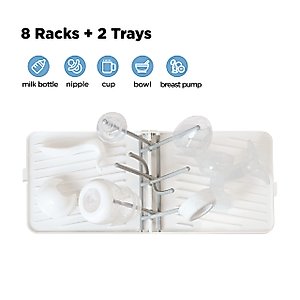 YOTIME Baby Bottle Drying Rack with Drainer, Foldable & Space Saving Drying Rack for Baby Bottles, Nipple and Accessories, White
