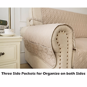 Ameritex Couch Sofa Slipcover 100% Waterproof Nonslip Quilted Furniture Protector for Dogs, Children, Pets, Machine Washable (Beige, 68")