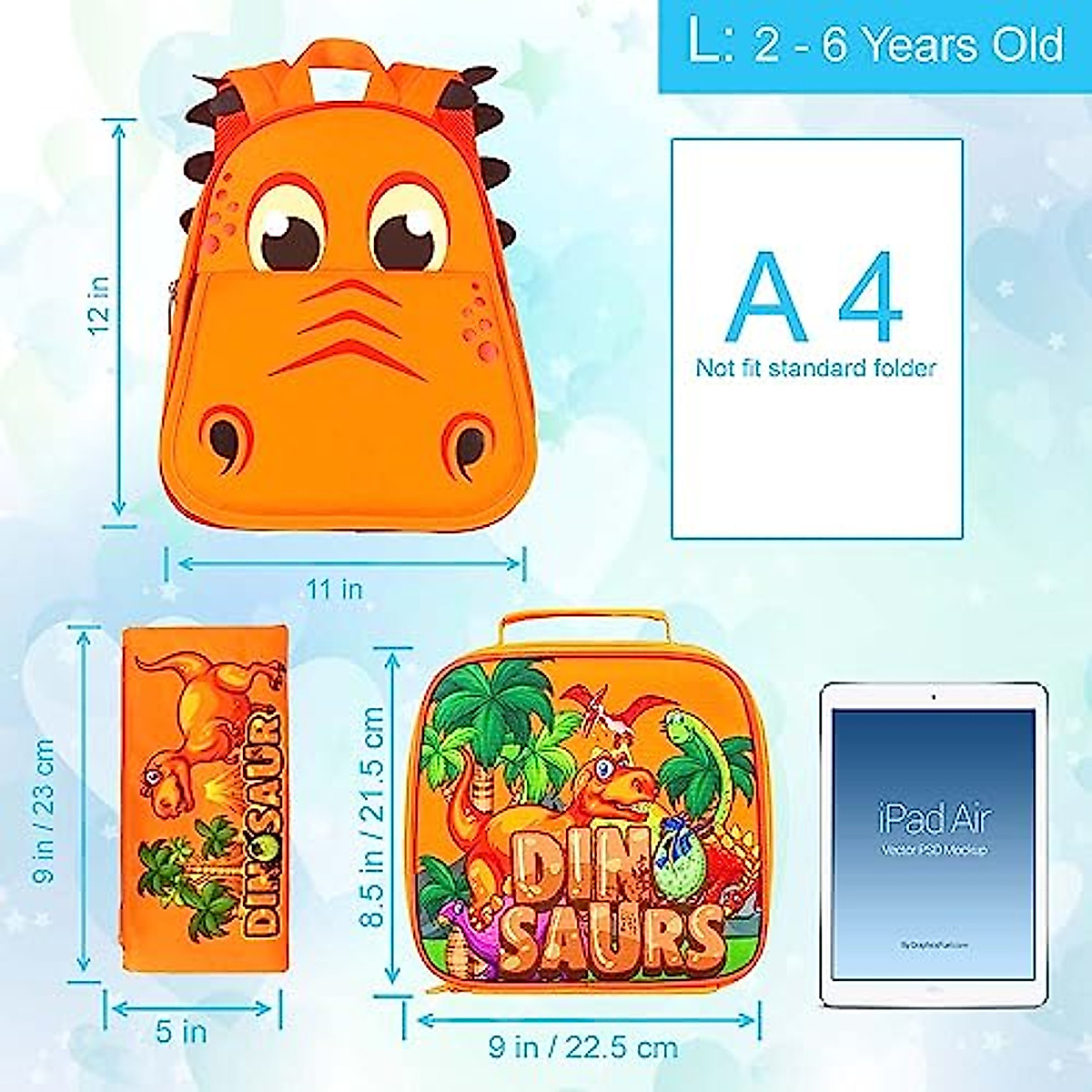 gxtvo Toddler Backpack for Boys, Dinosaur Kids Preschool Bookbag and Lunch Box, 12" Cute Cartoon Animal Schoolbag