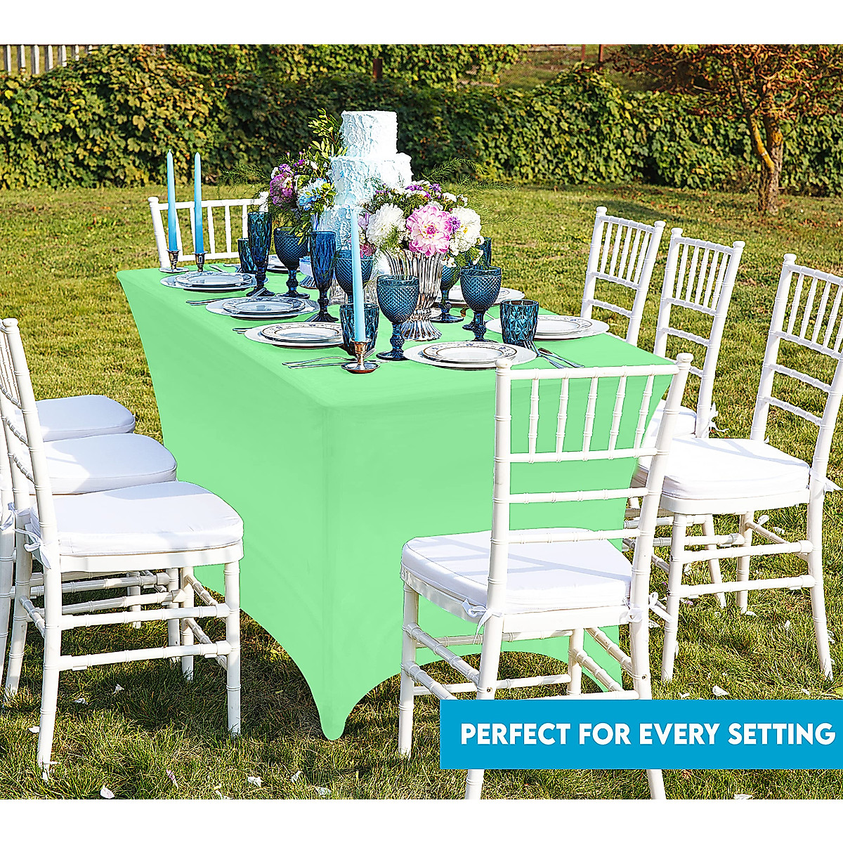 Utopia Kitchen Spandex Tablecloth 2 Pack [6FT, Bright Green] Tight, Fitted, Washable and Wrinkle Resistant Stretch Rectangular Patio Table Cover for Event, Wedding & Parties [72Lx30Wx30H Inch]