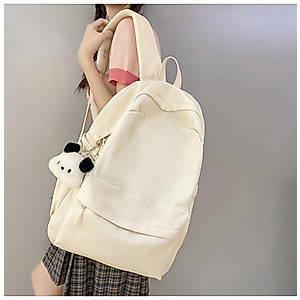 JHTPSLR Preppy Backpack with Plushies Cute Aesthetic Backpack Solid Kawaii Backpack Waterproof Laptop Backpack Casual Daypack (White)