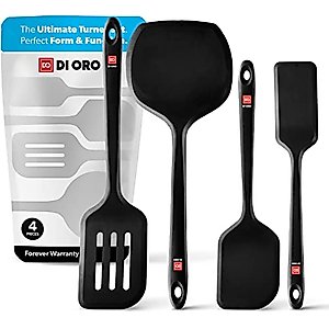 DI ORO Silicone Turner Spatula Set - Kitchen Spatulas for Nonstick Cookware - Cooking Utensils for Flipping Eggs & Pancakes - 600°F Heat-Resistant BPA Free Turners - Dishwasher Safe (4pc, Black)