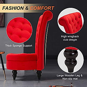 AVAWING Throne Royal Chair Set of 2 for Living Room, Button-Tufted Accent Armless High Back Chair with 24.6 Inch Larger Seat, Thick Padding and Rubberwood Legs, Enthusiastic Red