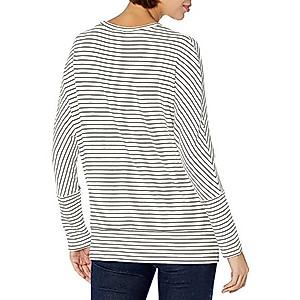 Daily Ritual Women's Supersoft Terry Dolman Cuff Sweatshirt, White/Black, Stripe, Small