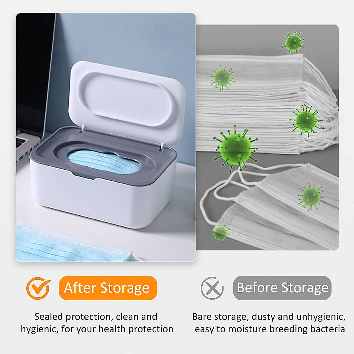 Wipes Dispenser, Wipe Holder for Baby & Adult, Refillable Wipe Container with Lid and Sealing Design to Keep Wipes Fresh, One-Handed Operation, Easy Open & Close (Blue)