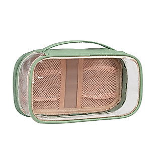 OCHEAL Clear Makeup Bag, Portable Makeup Storage Organizer Cosmetic Bag, Travel Makeup Bag Cute Clear Pouch For Women and Girls Cosmetics Bags with Divider Makeup Brush Compartment-Green