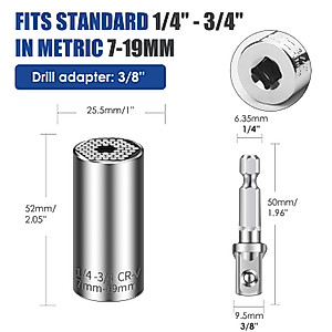 URGENEX Universal Socket Wrench Set (11-32mm 7-19mm) Professional Sockets Tools Multi-function Wrench Repair Kit with Power Drill & Ratchet Wrench Adapter Chrome Vanadium Steel (4PCS)