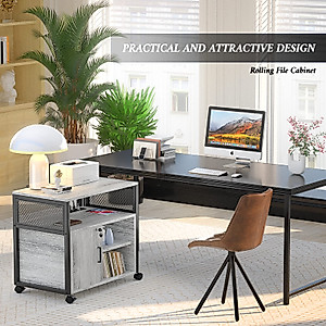 Unikito File Cabinet with LED Lights, Lateral Filing Cabinet with Power Outlets and USB Charging Ports, Printer Stand with Storage, Office Cabinet for Letter, A4, Legal and File Folders, Light Walnut