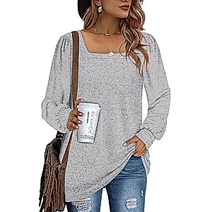 NEYOUQE Womens Long Sleeve Undershirts for Women Grey Oversized Cute Crewneck Sweatshirt Vintage Gray v Neck Plus Size Workout t Shirts Dress Long Sleeve Shirt Women Athletic Trendy Basic Tops XXL