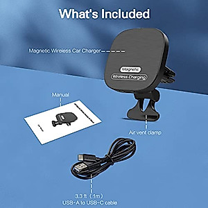 ZC GEL Magnetic Wireless Car Charger, Fast Charging and Strong Stable Air Vent Phone Holder Compatible with Magsafe iPhone 14/13/12 Series Phones Magnetic Car Mount with Double Cooling Holes, Black