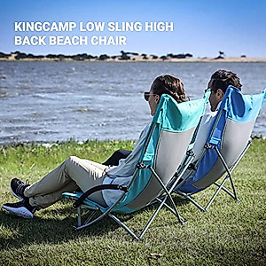 KingCamp Low Sling Beach Chairs,Folding Mesh Reclining Back Low Seat Beach Chair Small Camping Folding Table Aluminum Portable Picnic Table for Sand Camping Lawn Concert Travel