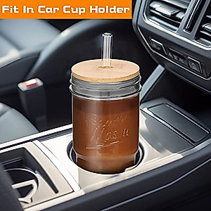 ANOTION Glass Cups with Lids and Straws 4 Packs, 24oz Travel Coffee Mug Wide Mouth Mason Jar Iced Coffee Cup Smoothie Cup Glass Tumbler Tea Cup Boba Cup Clear Cute Water Cups Drinking Jars Glasses