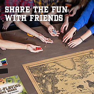 IMPRESA 27" x 23" Double Sided and Foldable Role Player Game Battle Grid Game Mat - for Dungeons and Dragons and Other RPGs - Double Sided - Includes Markers and Eraser