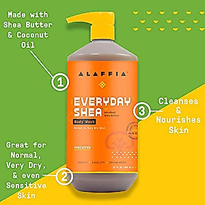Alaffia EveryDay Shea Body Wash, Naturally Moisturizing Cleanser for All Skin Types with Fair Trade Shea Butter, Neem & Coconut Oil, Unscented, 32 fl oz
