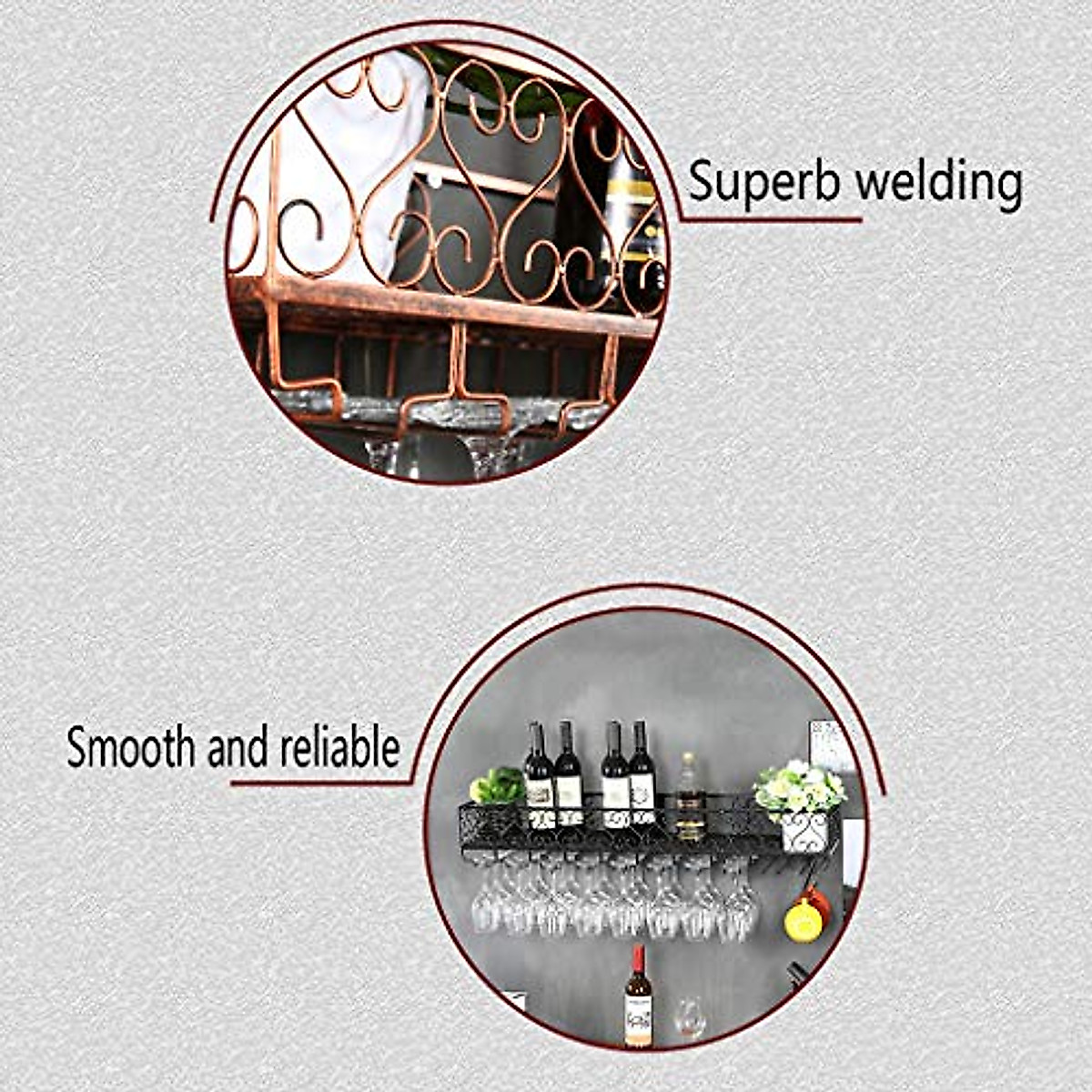 PIBM Stylish Simplicity Wine Shelf European Wrought Iron Hanging Wine Rack, Creative Wall Hanging Wine Rack, Bronze , 100CM