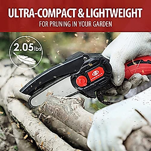 Mini Chainsaw Cordless Upgraded, 4 Inch Handheld Battery Powered Chainsaw, Tool-less Chain Tensioning, Pruning Shears Chainsaw, Super Lightweight Electric Hand Saw for Tree Trimming, Wood Cutting