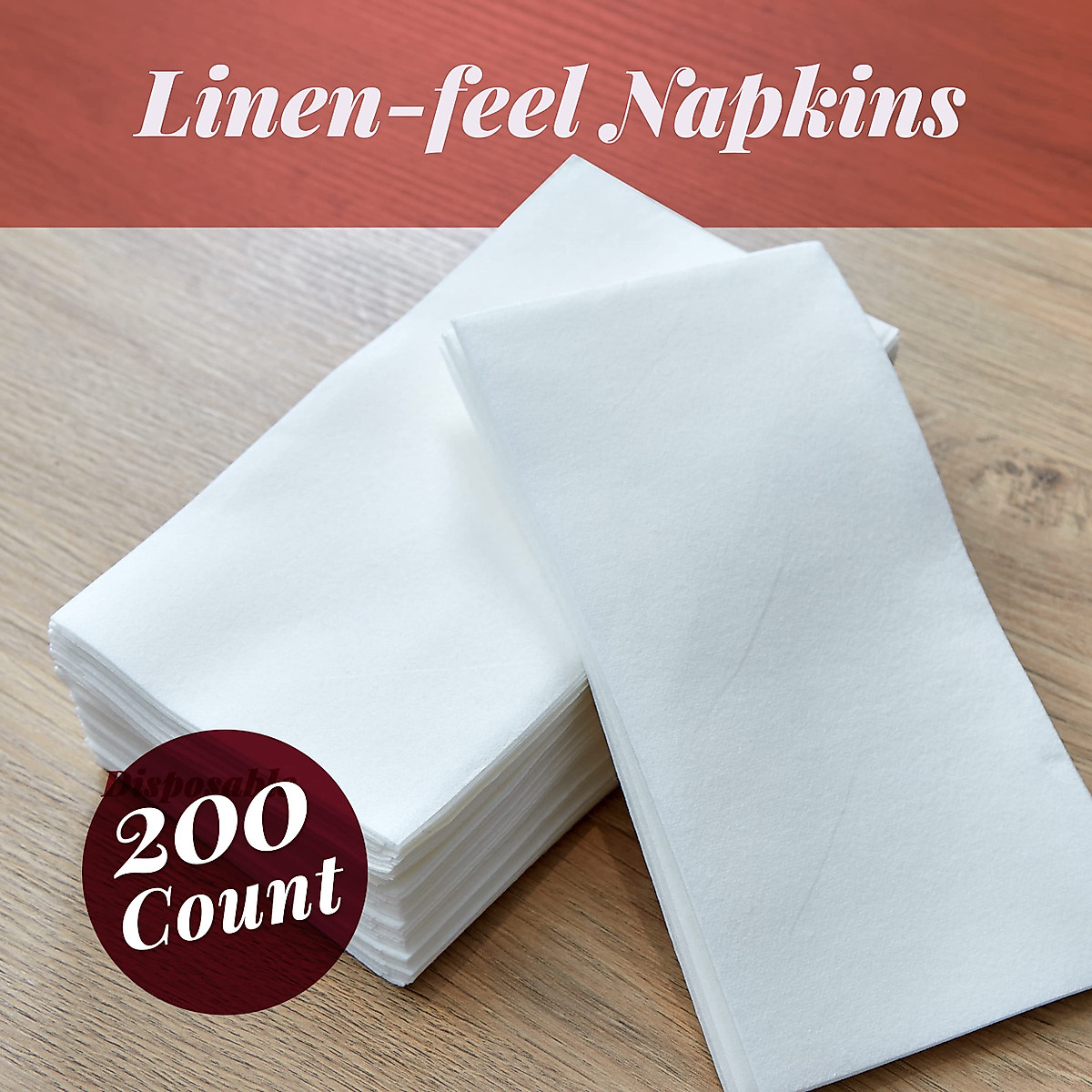 Prestee 200 Disposable Paper Hand Towels That Feel Like Linen Napkins - White, Disposable Guest Towels, Wedding Napkins, Paper Napkins, Disposable Napkins for Guest Bathroom, Parties, Dinners, Events