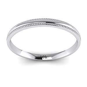 LANDA JEWEL Unisex 10k White Gold 2mm Light Court Shape Comfort Fit Polished Wedding Ring Milgrain Band (8.5)
