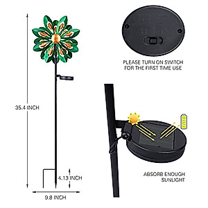 MUMTOP Solar Wind Spinner Metal Stake - 36 Inch Peacock Multi Color Changing LED Solar Powered Glass Ball for Garden Yard Lawn Outdoor Decor