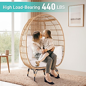 OTSUN Egg Chair Set of 2, Oversized Wicker Egg Basket Chair with 4 Cushions, 440lb Capacity, Outdoor Indoor Lounger for Living Room, Patio, Balcony, Backyard, Ivory