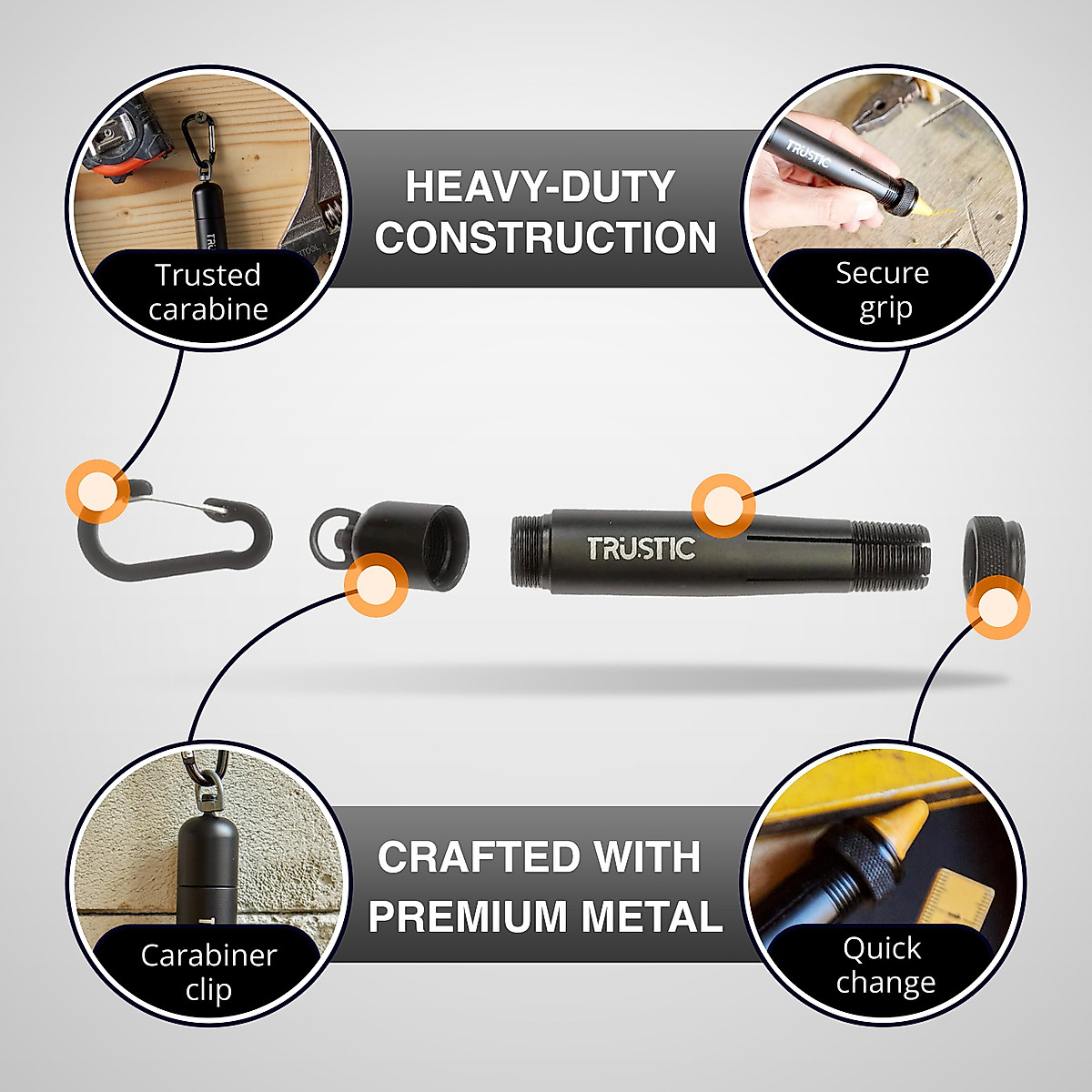 Trustic - Lumber Keel Crayon Holder for 1/2" Round or Hexagonal Crayons, Industrial Heavy Duty Construction Carpenter Metal Holder, color - Black