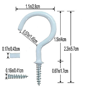 Pack of 24 Cup Hook Metal Ceiling Hooks, Household Screw-in Utility Storage Hook (White, 1-1/2in)