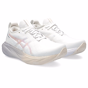 ASICS Women's Gel-Nimbus 25 Anniversary Running Shoes, 7.5, White/Rose DUST