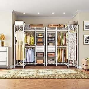 VIPEK L6E Garment Rack for Hanging Clothes Heavy Duty Clothes Rack with Shelves, L Shaped Clothing Rack Portable Corner Closet Metal Freestanding Wardrobe with Drawers, Max Load 715 LBS, White