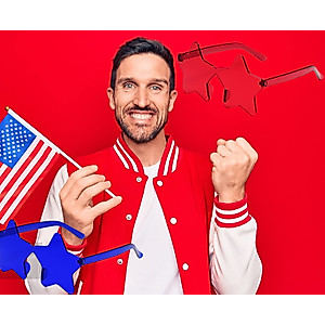 QXBXYHM 6 Pcs Independence Day Star Shaped Rimless Sunglasses Transparent Pentagram Glasses 4th of July Red White Blue Disco Glasses