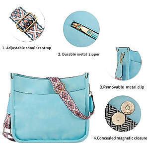DYSHAYEN Women Crossbody Purse with Guitar Strap,Vegan Leather Zipped Pockets Handbag Shoulder Bag (Aqua Blue)