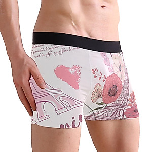 ALAZA Paris Eiffel Tower Kissing Heart Mens Boxer Briefs Stretchy Men's Underwear Briefs Casual Breathable Stretch Boxer S-XL Multicolor