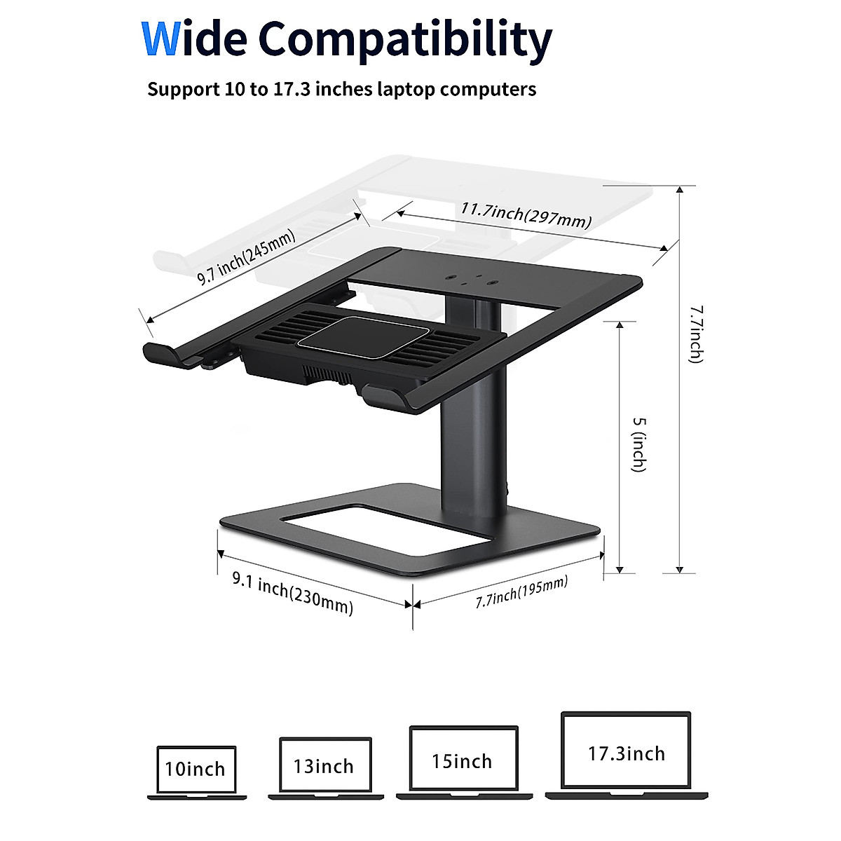 ERGOPOLLO Laptop Cooling Pad with Removable Semi-Conductor Cooling Chips and Two Cooling Fans, Adjustable Laptop Cooler Stand for Desk Compatible with 10 to 15.6 Inches Notebook PC Computer, Black