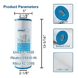 ROLFILLT PRB50-IN Spa Filter Replaces Pleatco PRB50-IN, Unicel C-4950, Filbur FC-2390, Jacuzzi J210/J220/J235/J245/J275, Guardian 413-212-02, 373045, 817-5000, 5X13 Drop in Hot Tub Filter, 2 Pack