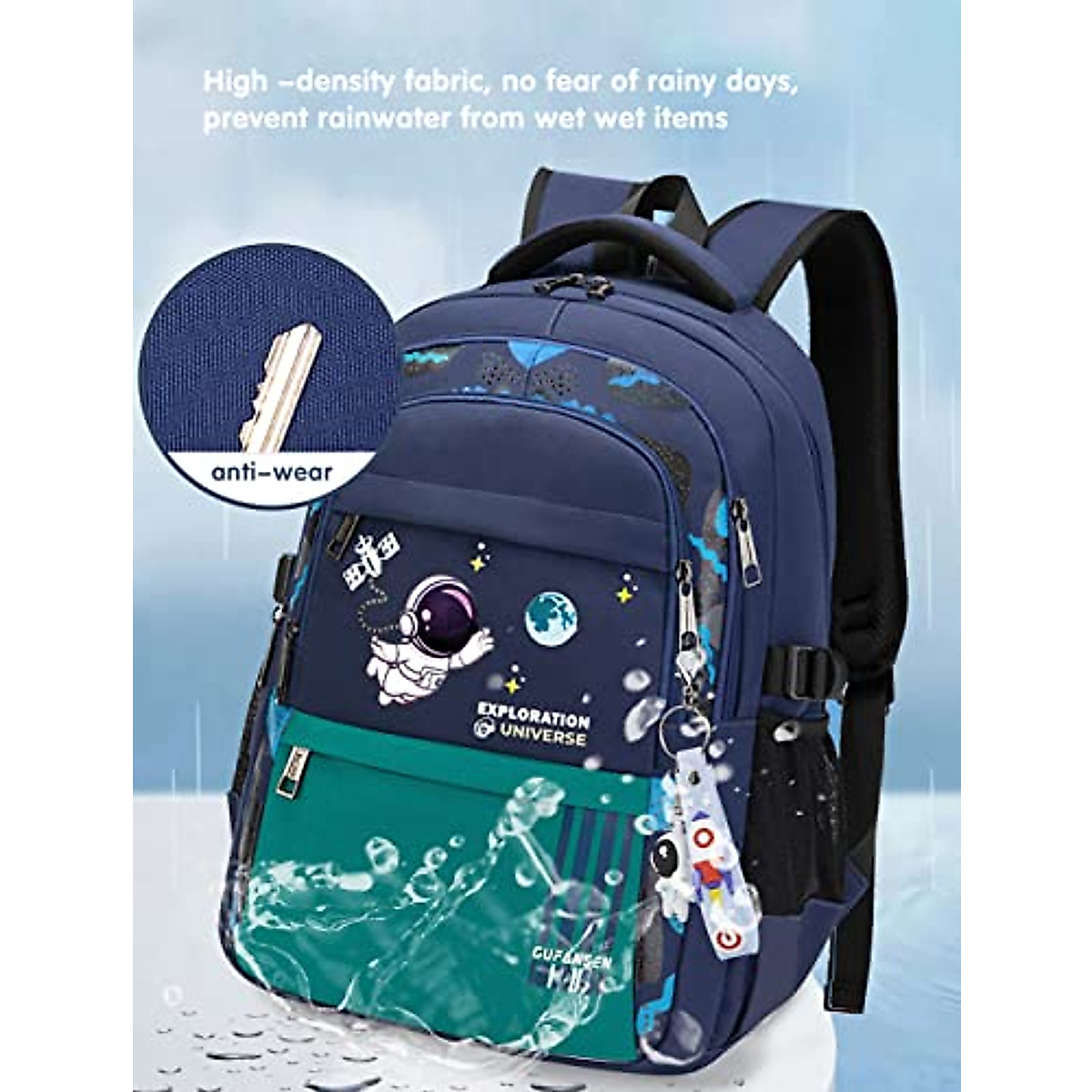 Astronaut Backpack for Boys Teens, Large Capacity School Bag Bookbag for Kids Elementary Middle (Blue Cyan)
