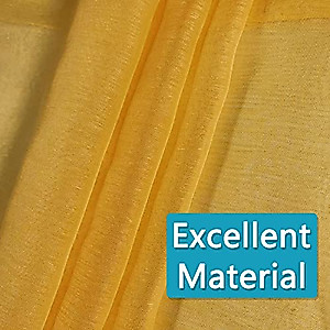 Gold Yellow Valances for Windows - Light Filtering Semi Sheer Valances for Living Room/Bedroom/Kitchen/Bathroom/Cafe - Transparent Window Valance Curtains with Rod Pocket 2 Panels 52 by 18 Inches Long
