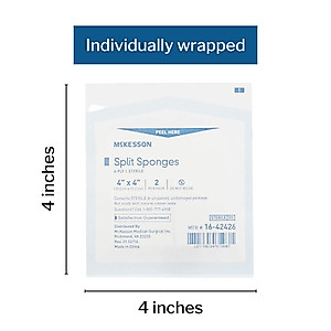 McKesson Split Sponges, 6-Ply Sterile, I.V. and Tracheostomy Dressings, Polyester / Rayon Blend, 4 in x 4 in, 2 per Pack, 300 Packs, 600 Total
