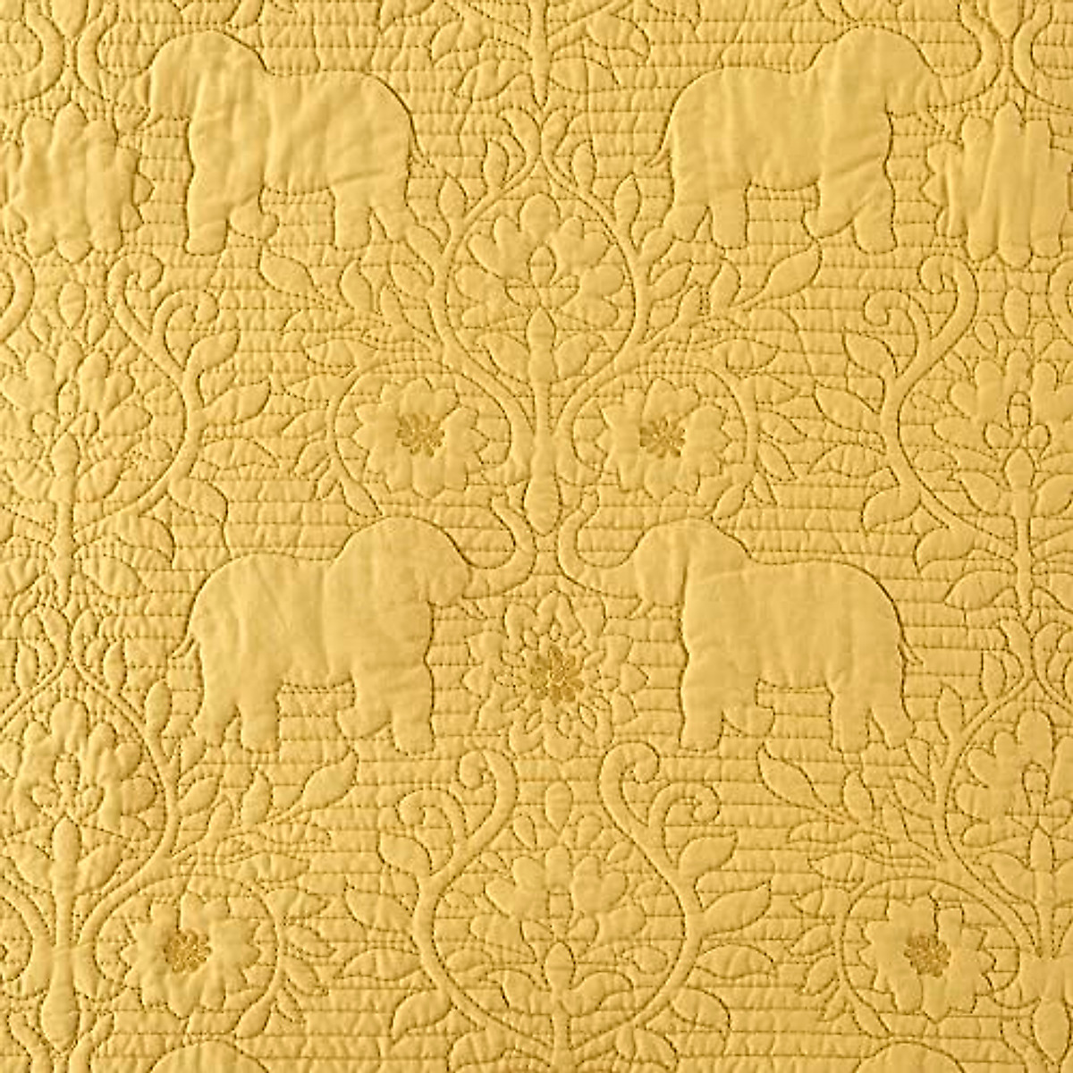 Ink+Ivy Kandula King/Cal King Size Quilt Bedding Set - Mustard Yellow , Quilted Floral, Elephants – 3 Piece Bedding Quilt Coverlets – 100% Cotton Percale Bed Quilts Quilted Coverlet